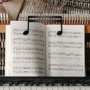 Metal Music Book Clip, Music Stand Clips Sheet Music Clips for Outdoor Playing, Note Paper, Books Piano, Guitar, Violin, Keyboard (Black)