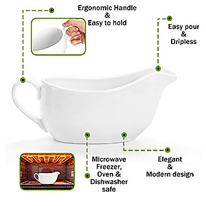 Yesland 15 oz Gravy Boat and Tray, Ceramic White Gravy Sauce Boat with Saucer Stand for Dining, Holiday Meals & Parties