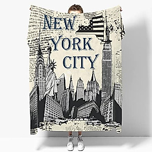 Bhaisajyaguru New York City Throw Blanket Retro New York Theme Decorative Soft Warm Cozy Flannel Plush Fleece Blankets for Bedding Sofa Couch Outdoor Traveling Camping 40"x30" for Pets