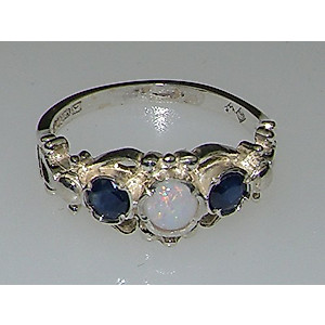 925 Sterling Silver Natural Opal and Sapphire Womens Anniversary Ring - Size 4.25