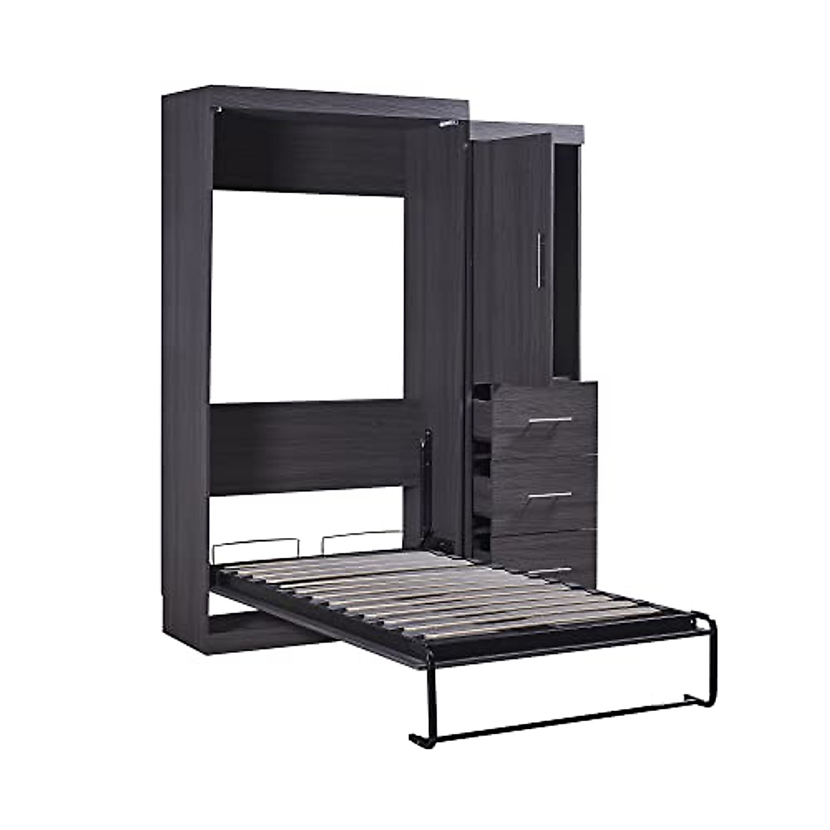 FIQHOME Twin Size Murphy Bed with Wardrobe and Drawers, Twin Storage Bed, can be Folded into a Cabinet,Wood Bedframe for Kids and Adults, Bedroom, Dorm, No Box Spring Required(Gray)