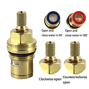 Faucet Valves, Brass Ceramic Stem Disc Cartridge Replacement Quarter Turn 1/2" for Bathroom Kitchen Tap (1 Pair Hot & Cold)