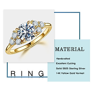 MOOSEA 7 Stone Moissanite Anniversary Ring for Women, 1.2ct D Color VVS1 Clarity Lab Created Diamond Ring 14K Yellow Gold Vermeil Moissanite Engagement Rings for Women Jewelry Gifts