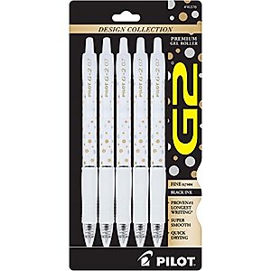 PILOT Pen G2 Design Collection Dots, Refillable & Retractable Gel Ink Pens, Fine Point, 0.7mm, 5-Pack