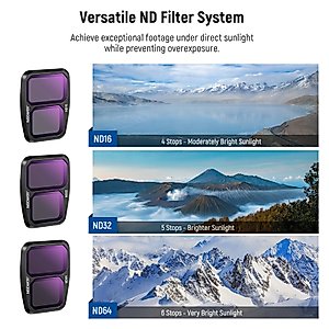 NEEWER ND & CPL Filter Set Compatible with DJI Air 3, 4 Pack ND16 ND32 ND64 CPL Polarizer Neutral Density Filter Kit, Secure Attach/Multi Coated HD Optical Glass/Lightweight Frame