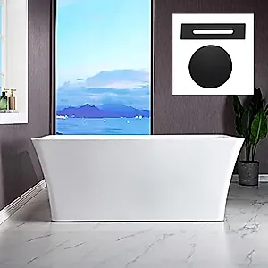 WOODBRIDGE 59" Freestanding White Acylic Soaking Bathtub with Matte Black Drain and Overflow,BTS1509-MB-Drain&O