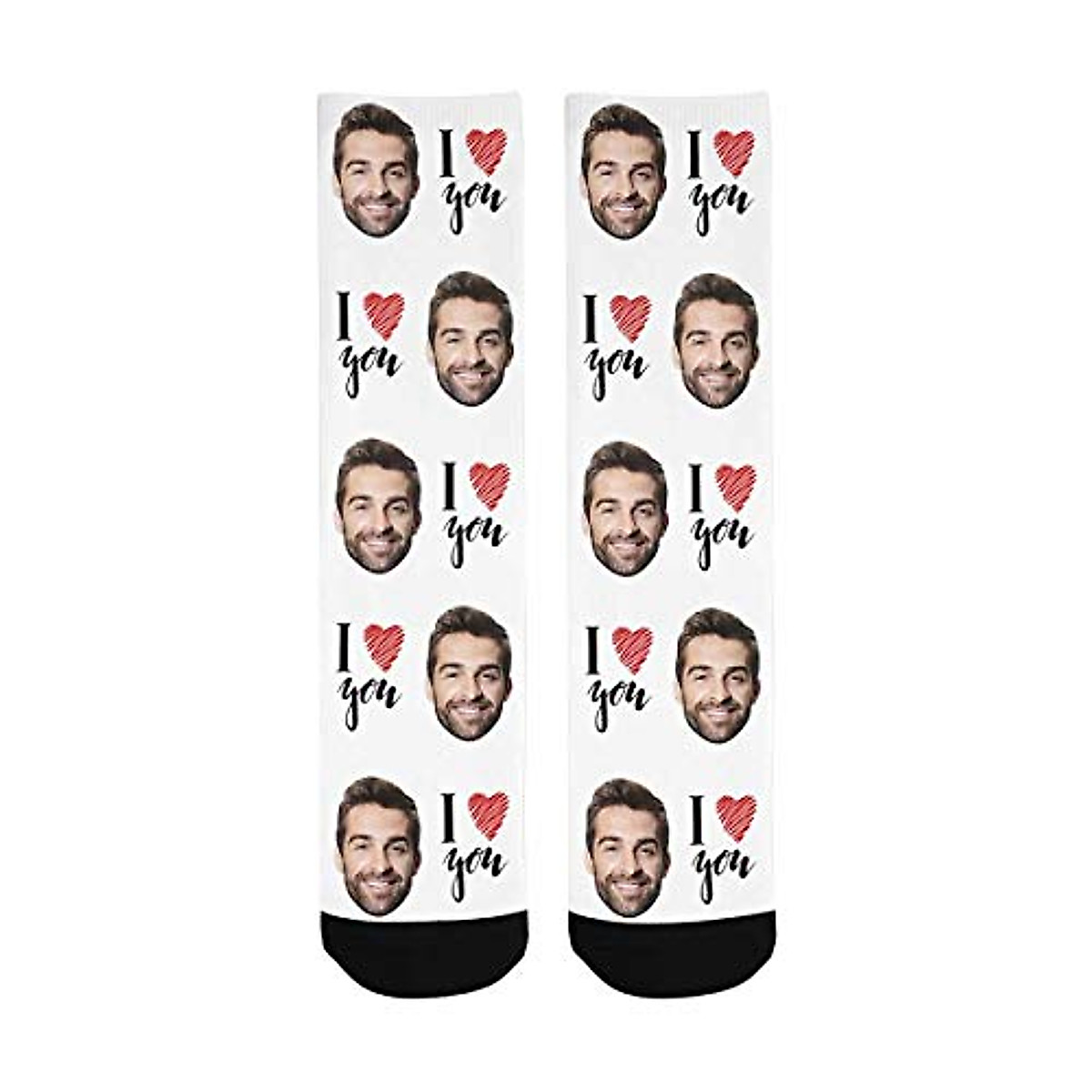 MyPupSocks Custom Face Socks Prime I Heart You Valentines Day White Crew Socks with Personalized Faces on Them