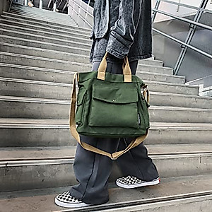 Canvas Crossbody Tote Shoulder Purse Bag for Women and Men with Multi-pocket for Shopping, Travel and Work(Green/620)