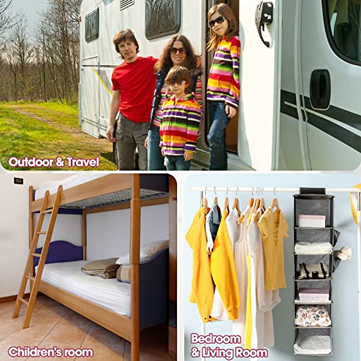 3 Pack Hanging Closet Organizers and Storage, 6 Shelf Hanging Clothing Shelves Collapsible Clothes Closet Organizer Storage Fabric Shelves with Side Pockets