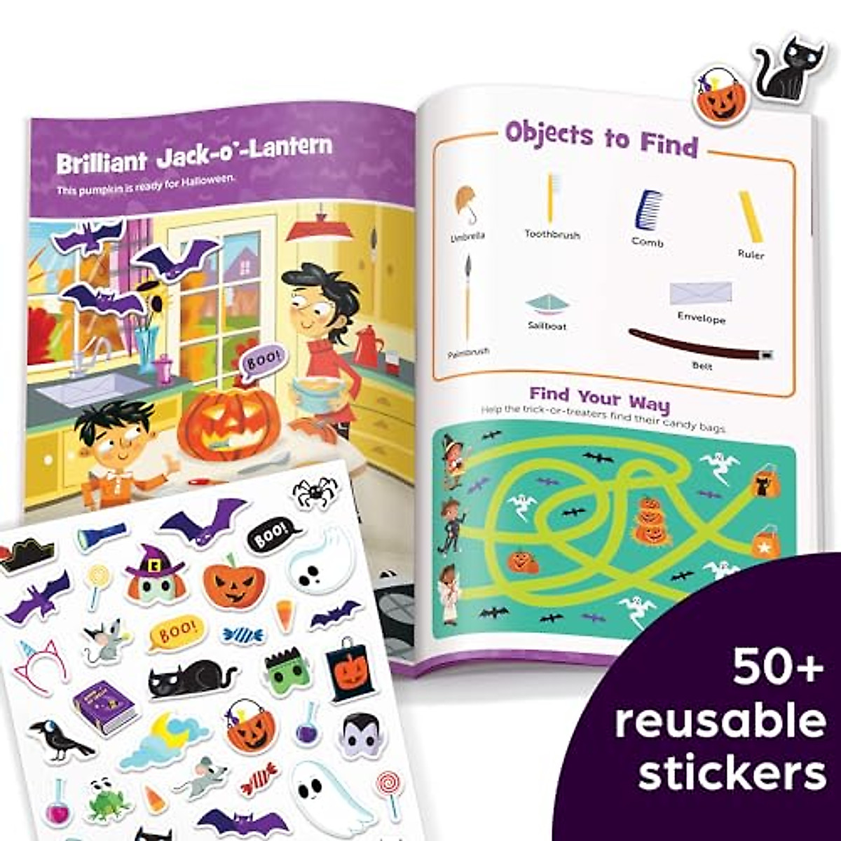 Halloween Hidden Pictures Puffy Sticker Playscenes: Over 50 Reusable Halloween Stickers to Decorate, Find Over 175 Hidden Objects, Solve Mazes and More (Highlights Puffy Sticker Playscenes)