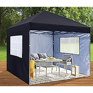 MASTERCANOPY Pop Up Canopy Tent 10x10 with Church Window Sidewalls, Black