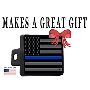 Subdued Thin Blue Line Flag Trailer Hitch Cover Plug US Blue Lives Matter Police Officer Law Enforcement