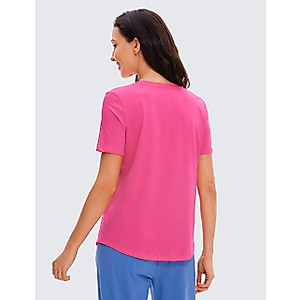 CRZ YOGA Pima Cotton Womens Short Sleeve Shirt Loose Yoga T-Shirt Casual Tee Top Sonic Pink Medium