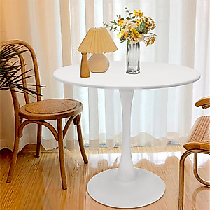 Round Dining Table, Tulip Kitchen Dining Table, Modern Small Desk Density Board Casual Table Coffee Table, Load-Bearing Capacity 165.35lbs, Suitable for Restaurant, Café, Dining Room, Balcony (White)
