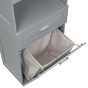 RCCFBHM Modern Bathroom High Bathroom Cabinet with Tilting Laundry Hamper with Double Door Storage and 1 Drawer, Open Storage Cabinet for Bathroom, Living Room.