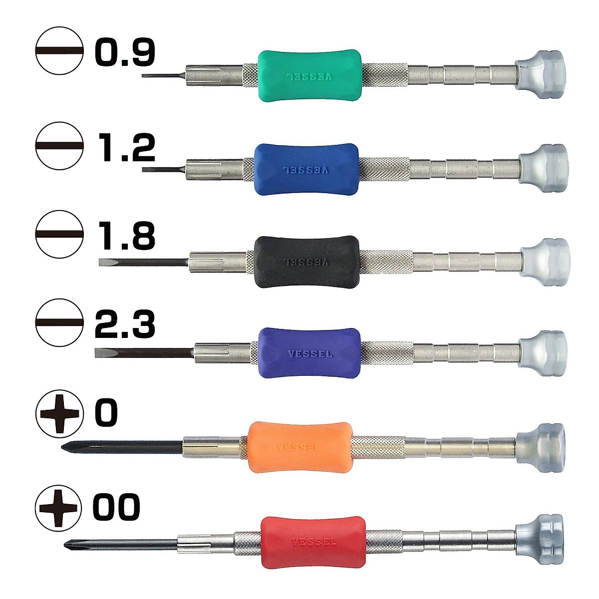VESSEL Precision screwdriver set TD-56 / -0.9, -1.2, -1.8, -2.3, +00, +0