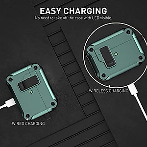 Winproo Armor Airpods Pro Case Cover with Lock Clip, Military Hard Shell Full-Body Shockproof Protective Case Skin with Keychain for Airpods Pro [Green]