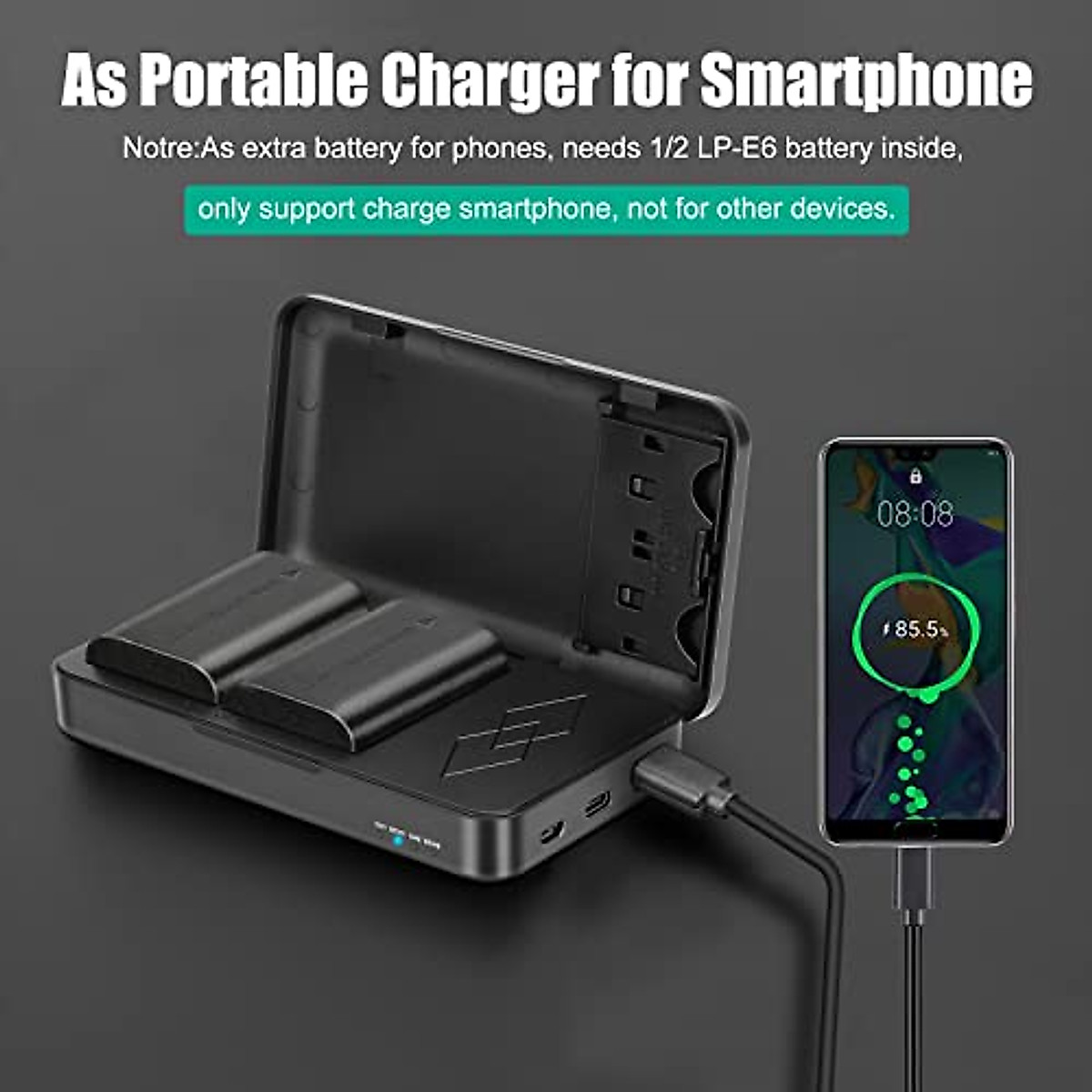 JYJZPB LP-E6N LP-E6 Battery Charger Case, 2 Pack LP-E6N Batteries fit for Canon 5D Mark II, III, 5D Mark IV, 5DS, 5DS R, 60D, 6D Mark II, 7D, 7D Mark II, 70D, 80D Digital Cameras