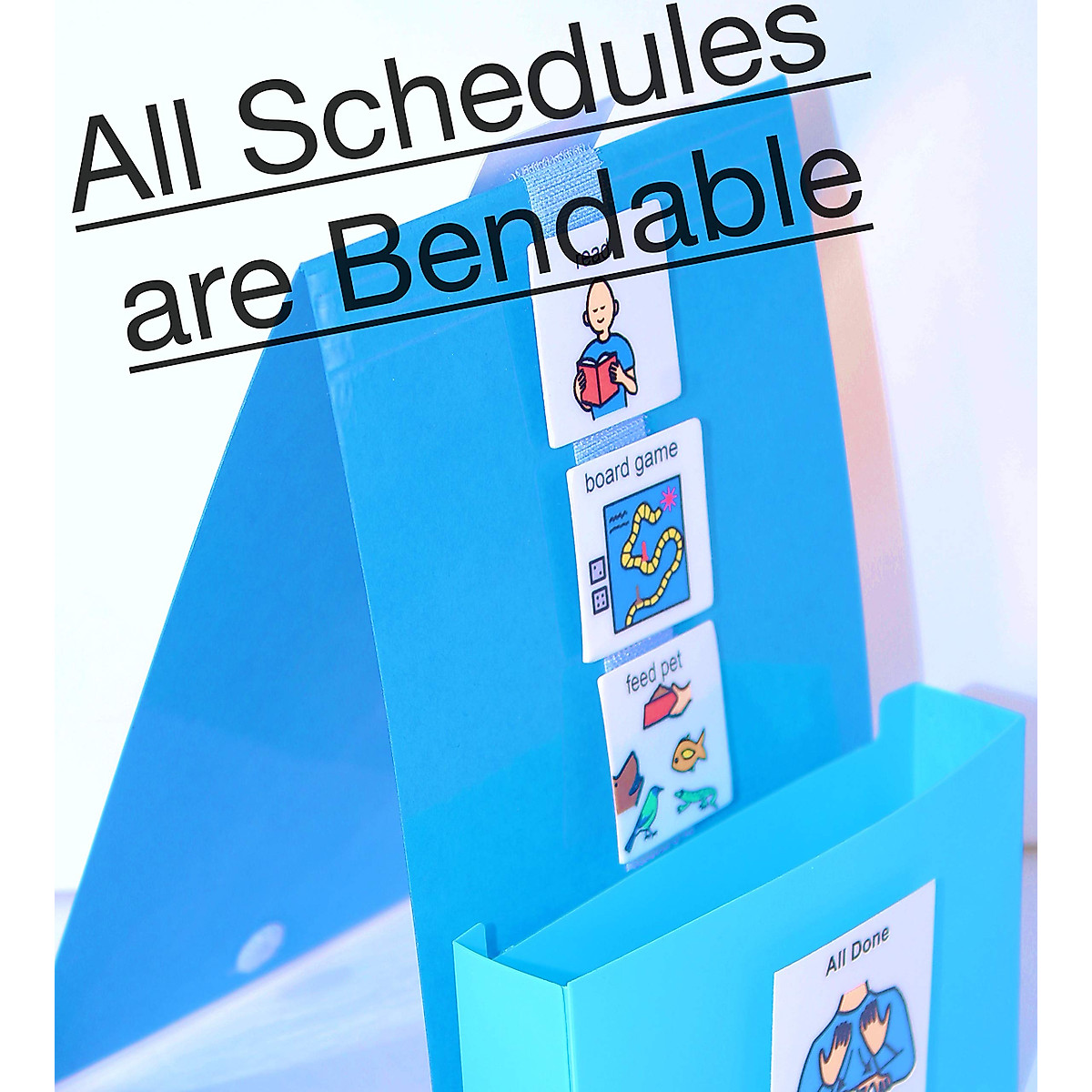 Kids Plastic or Laminated Visual Schedule Calendar Chart for Home, School, Centers, Photo Cards: Chores, Reinforcers, School, Behavior (One Strip Blue Schedule, Laminated/Cartoon 60 Home Cards)
