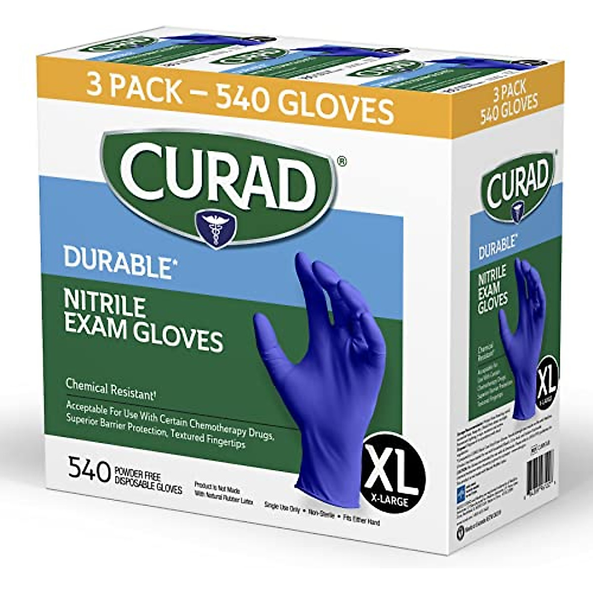 Curad Nitrile Exam Gloves, Durable, Powder Free, Chemical Resistant, X-Large, 540 Count