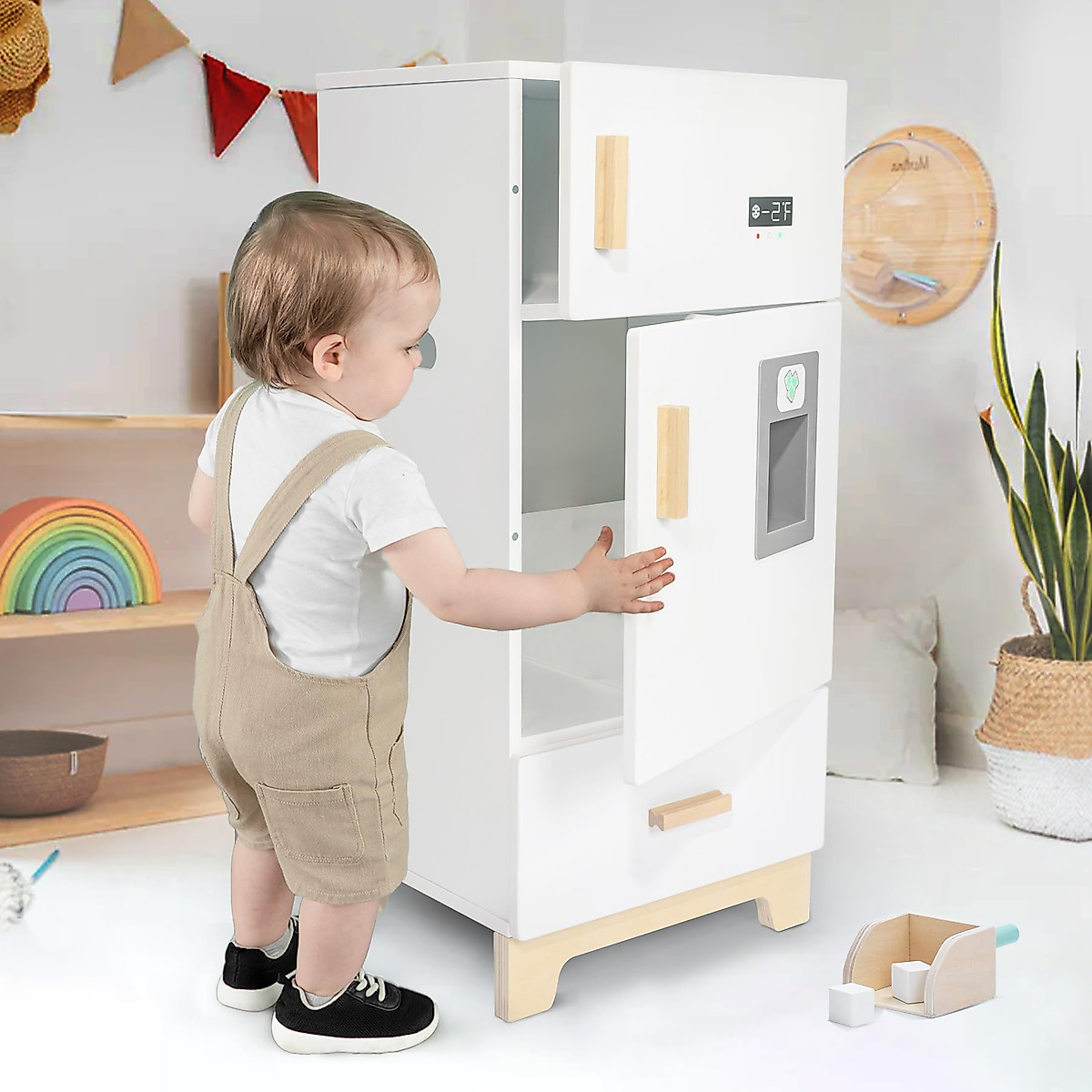 labebe - Kitchen Wooden Fridge | Fridge Freezer for Toddlers, Kids' Kitchen Playset Toy, Baby Cabinet Refrigerator Pretend Play Furniture White for Children Boy & Girl(15.8" 13.8”27”)