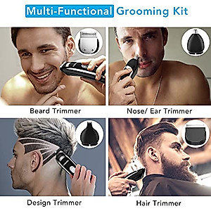 Acekool Hair Trimmer for Men, Cordless Hair Clippers 19 in 1 Waterproof Electric Beard Trimming Body Mustache Nose Ear Facial with Hairdressing Cape Kit Black