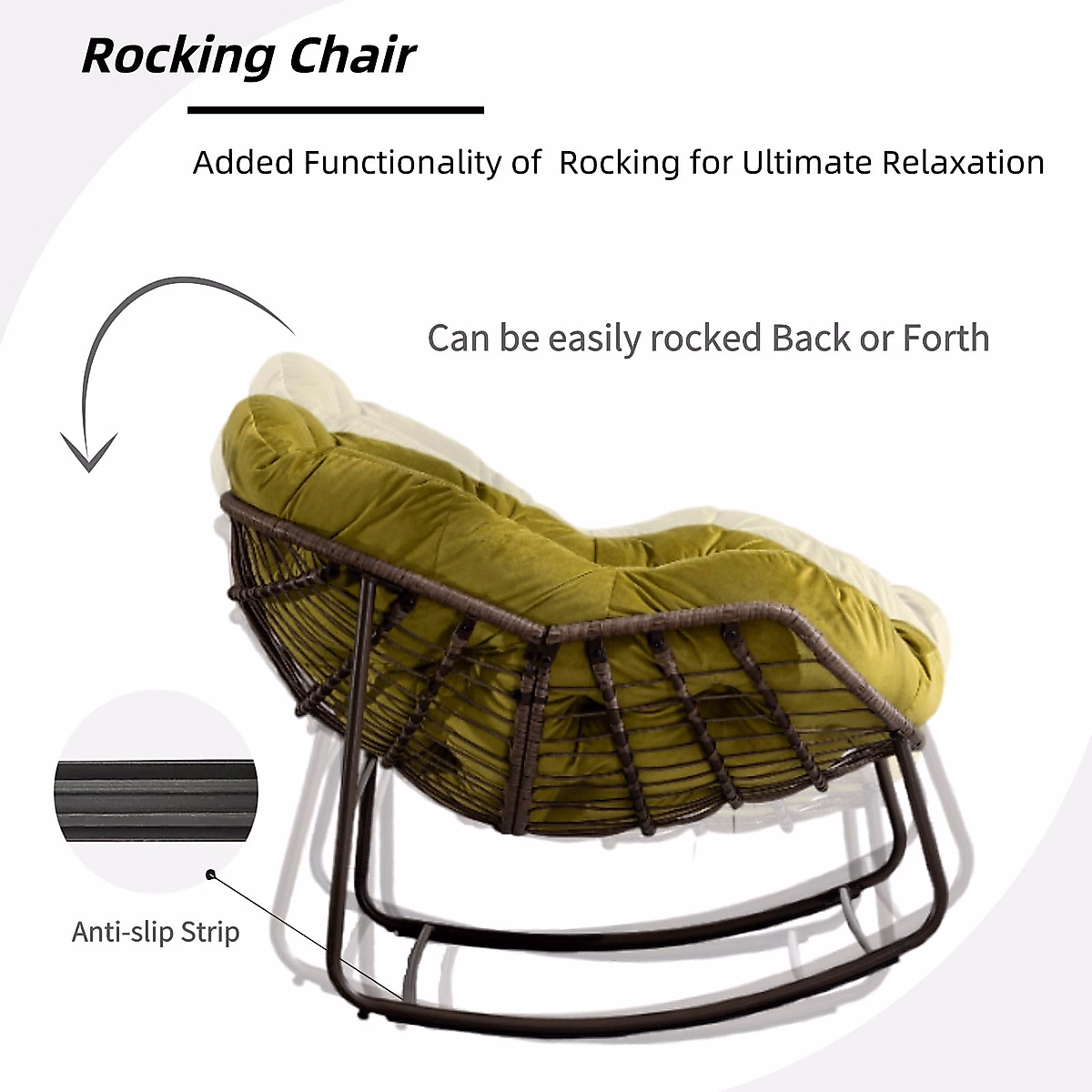 Luccalily Indoor & Outdoor Front Porch Rocking Cozy Chair Set of 2, Rattan Rocker Padded Cushion Recliner Outdoor for Patio, Yard, Garden, Living Room (Olive)