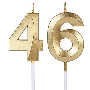 Gold 46th & 64th Birthday Candles for Cakes, Number 46 64 Candle Cake Topper for Party Anniversary Wedding Celebration Decoration