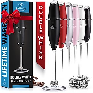 Zulay Double Whisk Milk Frother Handheld Mixer High Powered For Coffee With Improved Motor - Electric Drink Mixer For Cappuccino, Frappe, Matcha & More, Twin Whisk - Black