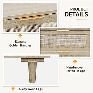 Angel Sar 43'' Rattan Dresser for Bedroom, 6 Drawer Dresser, Modern Design Dressers & Chests of Drawers, Wood Bedroom Dresser for Clothes Storage, Dressers with Gold Handles