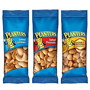 PLANTERS Variety Pack, Salted Cashews, Salted Peanuts & Honey Roasted Peanuts, On-the-Go Nut Snacks, Individually Packed Snacks, Quick Snack for Adults, After School Snack, Kosher, (36 Pack)