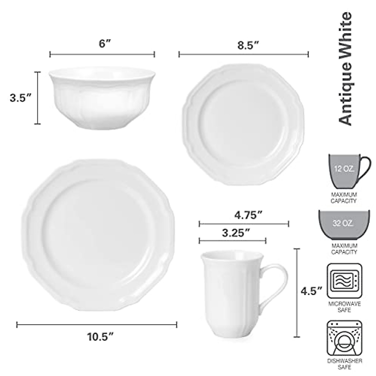 Mikasa Antique White 16-Piece Dinnerware Set, Service for 4