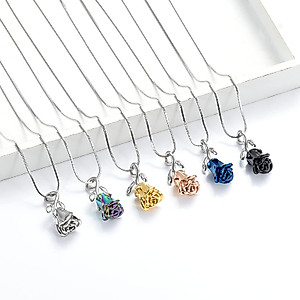 Rose Flower Cremation Urn Necklace for Ashes Stainless Steel Memorial Cremation Ash Jewelry Keepsake Pendant Necklace for Women Girl