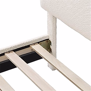 BOWERY HILL Modern Boucle Fabric Mattress Ready Queen Bed in White