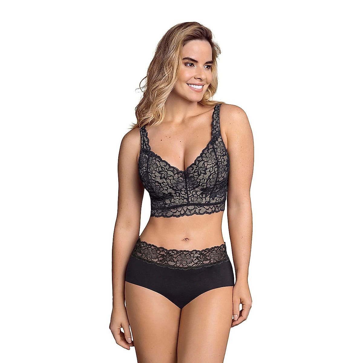 Leonisa Lace Panties for Women Hipster or Cheeky Lace Underwear Black