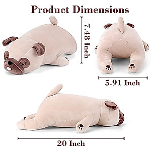 meowtastic Cute Weighted Stuffed Animals - 20" 2.0 lbs Weighted Pug Stuffed Animal Bulldog Plush Pillow, Big Weighted Stuffed Dog Plush Toys Gifts for Kids & Adults (20" 2.0 lbs, Beige Pug)