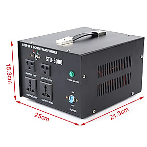5000 Watt Voltage Converter Transformer- Heavy Duty Step Up & Step Down Power Converter, Convert 110-120V to 220-240V OR 220-240V to 110-120V– DC 5V USB Port(Four sockets)