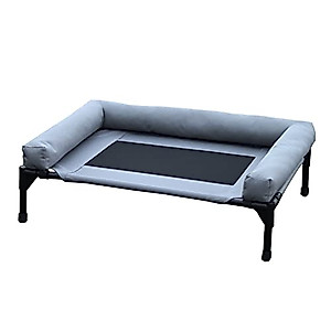 UEIDIHI Bolster Dog Cot, Removable Washable Raised Pet Cot, Durable Breathable Elevated Dog Bed Cot, Indoor/Outdoor Waterproof Soft Pet Bed for Small, Medium and Large Dogs,Gray,107 * 76 * 19cm