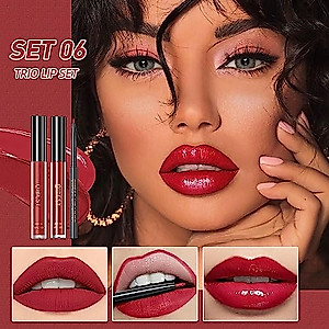 MAEPEOR All In One Lip Kit 3 In 1 Smooth Lipliner Lipgloss and Lipstick Set with Matte Velvet Liquid Lipstick Hydrating Moisturizing Lip Gloss and Creamy Lip Liner (Kit 12, Black Magic)