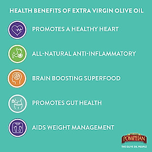 Pompeian Smooth Extra Virgin Olive Oil, Contains Polyphenols, First Cold Pressed, Mild & Delicate Flavor, Perfect for Sauteing & Stir-Frying, Naturally Gluten-Free, Non-GMO, 101 Fl Oz, Single Bottle