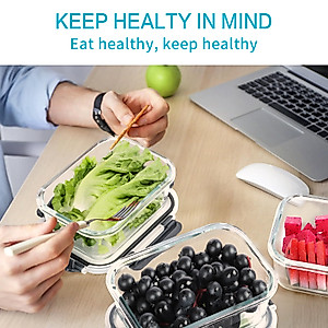 Skroam 10 Pack Glass Meal Prep Containers, Glass Airtight Food Storage Containers with Lids, Pantry Kitchen Storage Containers for Lunch, Food Storage, Meal Prep, Glass Lunch Bento Boxes - 22 OZ