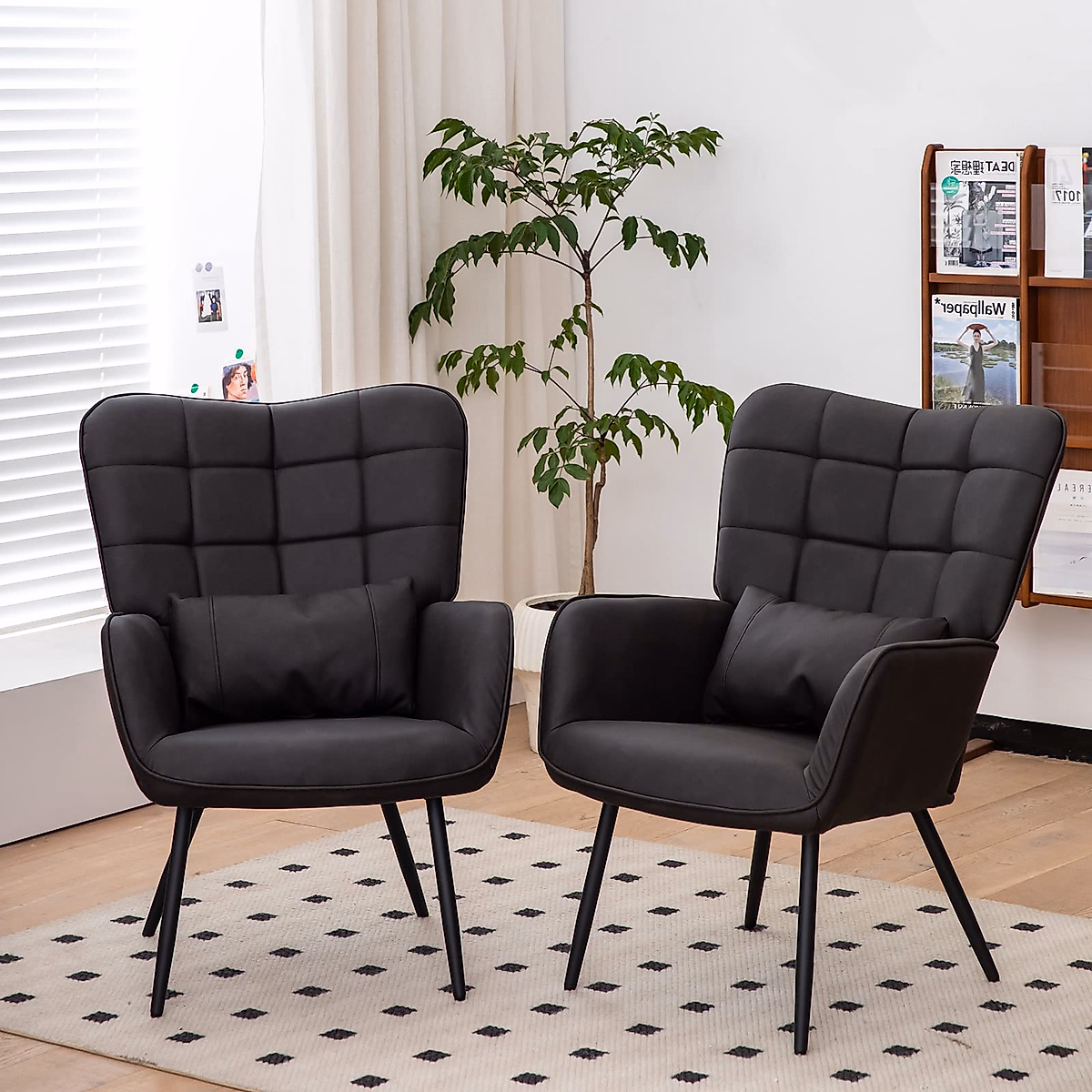 MFFM Leather Armchair, Modern Accent Chair High Back, Living Room Chairs with Metal Legs and Soft Padded, Sofa Chairs for Home Office,Bedroom,Dining Room