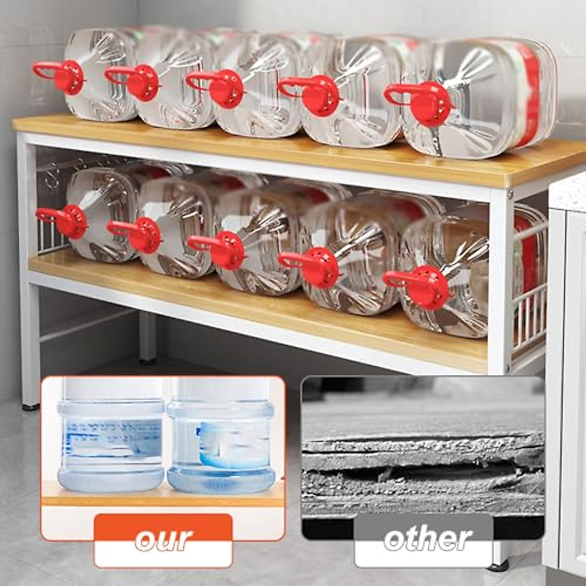 Multifunctional Workbench Kitchen Shelf Home Prep Table Chopping Table Metal Frame Sturdy and Stable Double Deck Workbench Large Storage