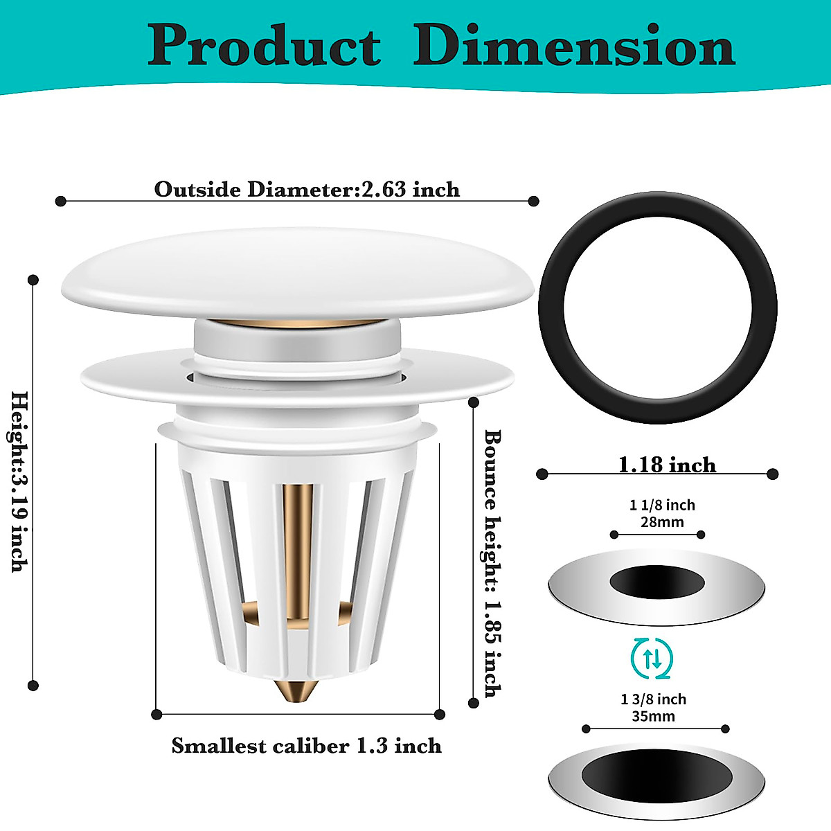 Sink Drain Strainer, ZMyHeart Drain Hair Catcher, Bathroom Universal Basin Sink Drain Stopper, Anti-Clogging, Bathtub Sink Stopper for 1.04~1.97 inch Drain Hole (Bullet Type)