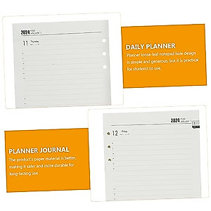 NUOBESTY 2pcs 2024 English Agenda Book inside Page A5 Pocket Notebook Pocket Notepad Daily Planner 2023-2024 Daily Planner 2024 Blank Notebook White Accessories Office Portable Paper