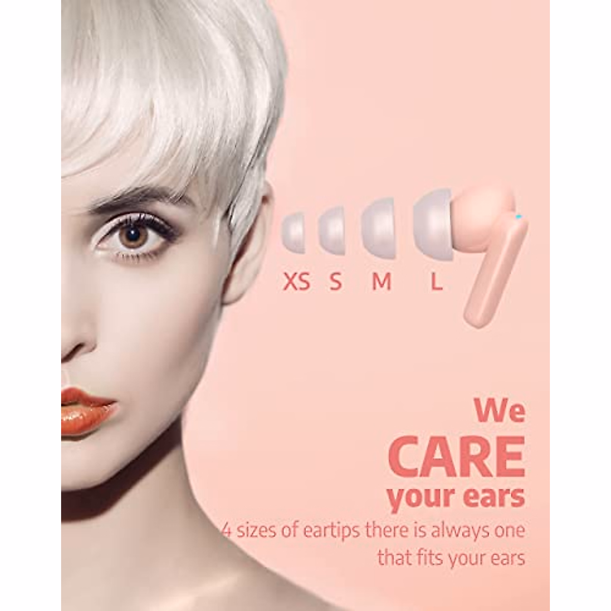 AIHOOR Wireless Earbuds for Music and Sports, Bluetooth 5.3 in-Ear Headphones with Extra Bass Built-in Mic Touch Control 30hr Battery Earphones, Waterproof (Pink)