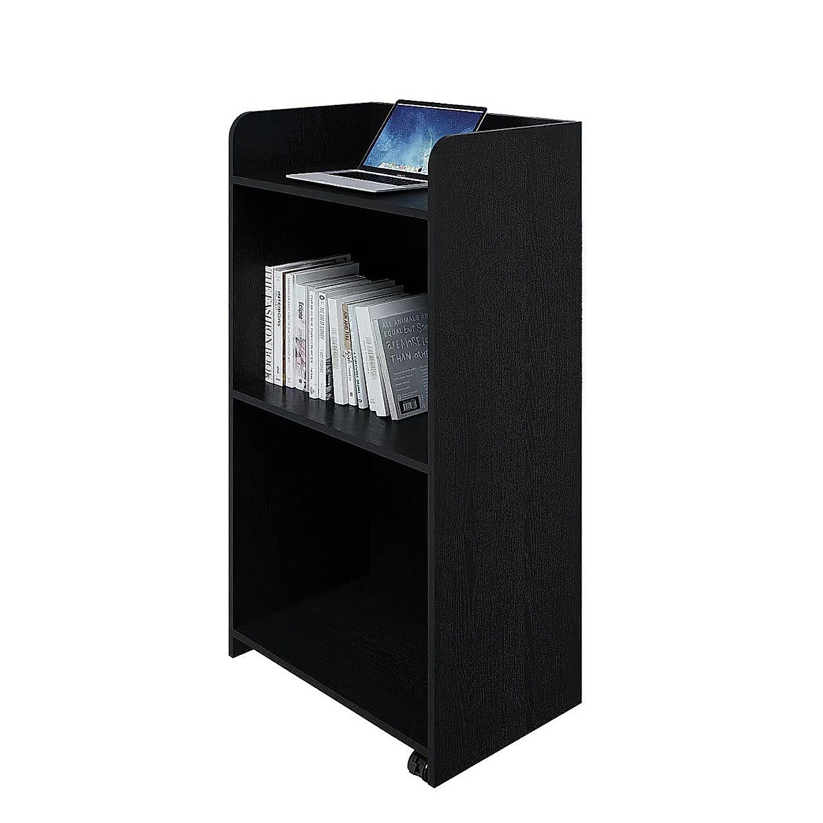 Podium Stand Portable with Wheels, Floor Stand for church, meetings, debate with large storage area, (Black)