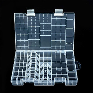 YXQ 47 Batteries Organizer Storage Case Box Holder Clear Plastic Container Portable- Holds 16 AAA+20 AA+ 2 9V+5 C+4 D Various Sizes and Tester
