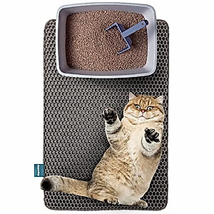 dipperdap Cat Litter Trapping Mat with Handles - Water Proof Material for Easy Cleaning - Dual Layer Honeycomb Design (24 x 30 in, Black)