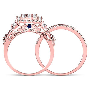 14kt Rose Gold Womens Round Diamond Vintage-inspired Bridal Wedding Engagement Ring Band Set 1-1/4 Cttw